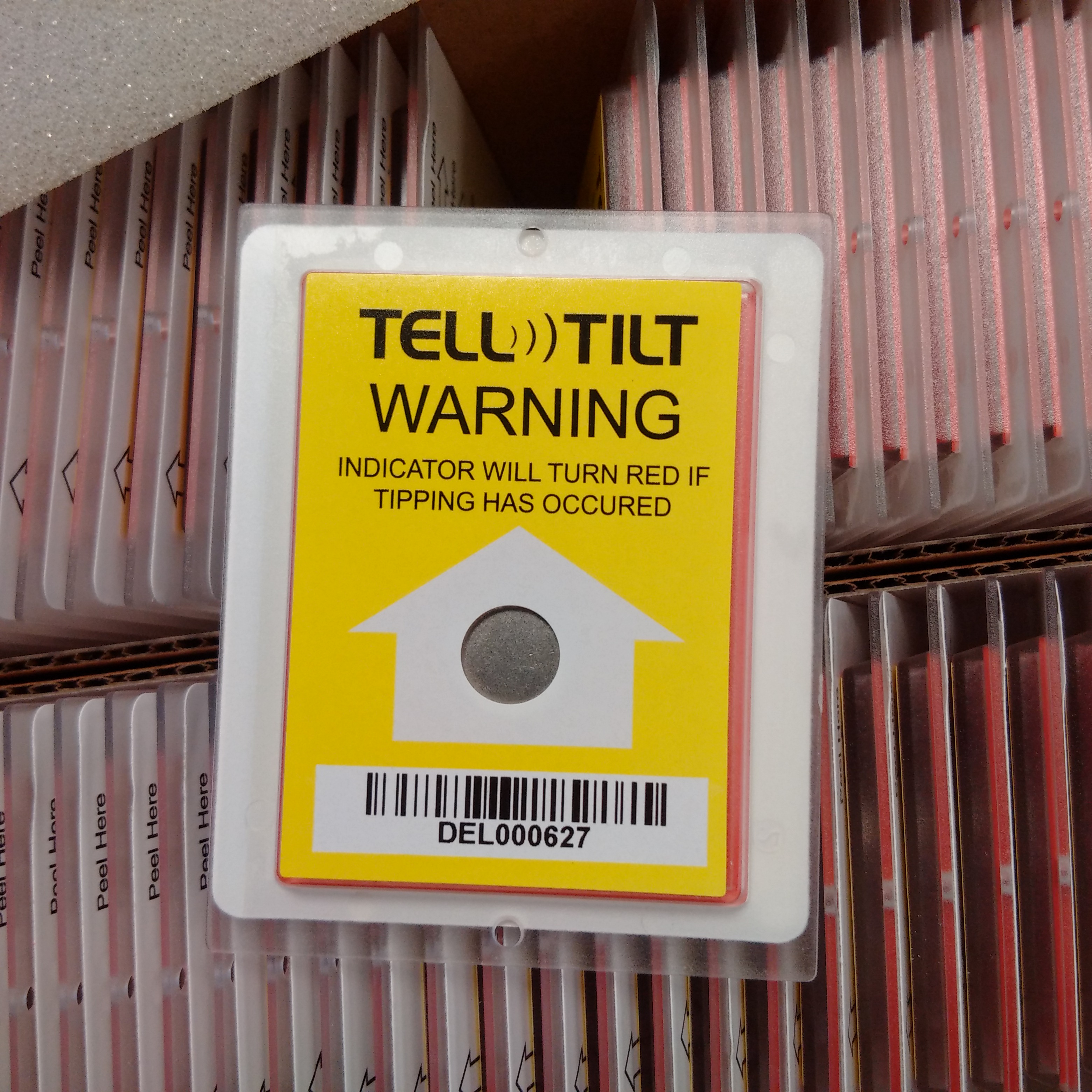 Selbstklebender Kippindikator Tell-Tilt » Transportüberwachung