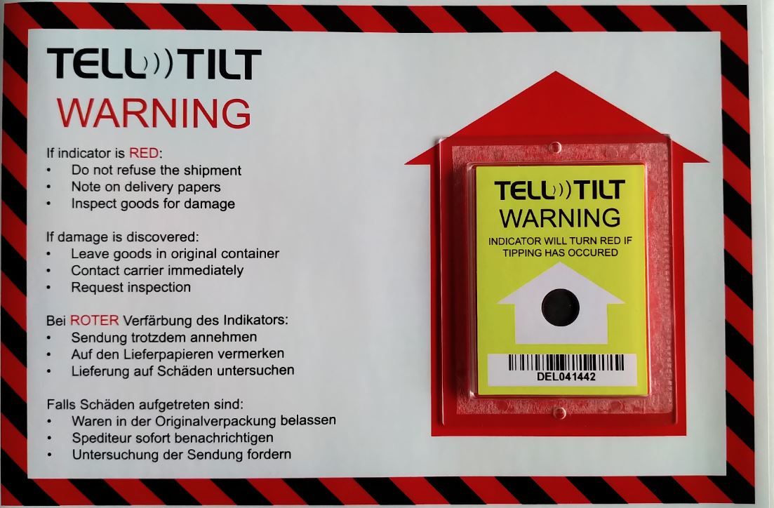 Selbstklebender Kippindikator Tell-Tilt » Transportüberwachung